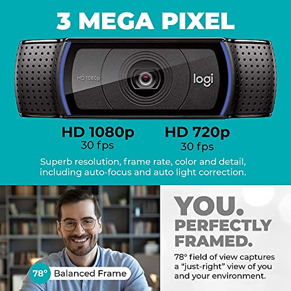 Logitech Webcam C920 HD Pro Bundle with Tripod, Privacy Shutter & Cleaning Cloth - Privacy Cover Computer Webcam Microphone - 1080p Streaming Wide Angle Video Camera - 1080P Desktop Web Camera
