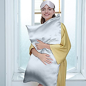 J JIMOO 100% Mulberry Silk Pillowcase for Hair and Skin, Both Sides 19 Momme Pure Natural Silk Pillowcases Soft Breathable Standard 20''×26'', Silver Grey 1 Pack