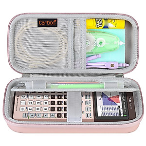 Canboc Graphing Calculator Case for Texas Instruments Ti-84 Plus CE/Ti-84 Plus/TI-83 Plus Color Graphing Calculator, Mesh Bag fit Cables, Manual, Other Accessories, Rose Gold