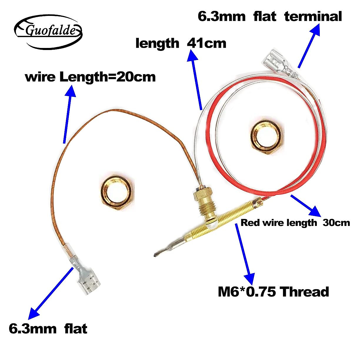 GUOFALDE Outdoor Patio Heater Thermocouple, M8 x 1 End Connection Nuts Thermocouple 410 mm Length M6 x 0.75 Head Thread