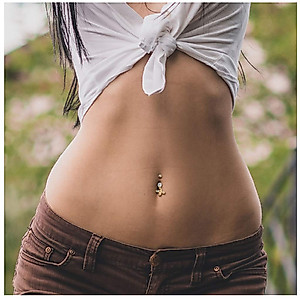 Pierced Owl 14GA 316L Stainless Steel Bumble Bee with AB Crystal Paved Wings Double Jeweled Dangling Belly Button Ring (Gold Tone)