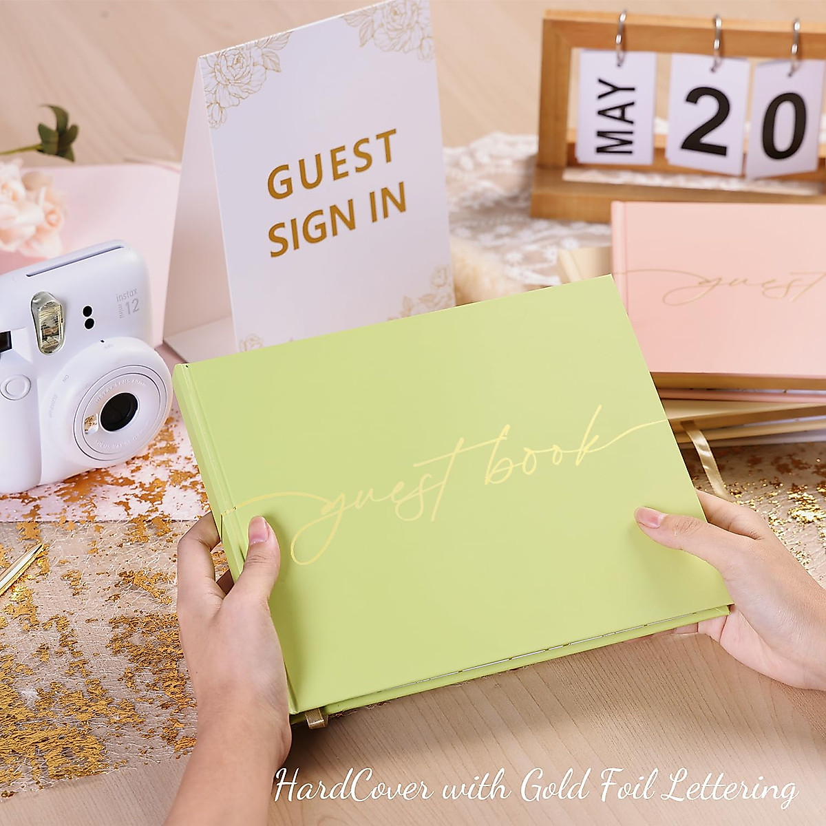 Artake Wedding Guest Book with Pen & Sign, Gold Foil Lettering Hardcover Palaroid Wedding Reception 7" x 9" Alternative Baby Shower, Wedding, Graduation, Party, Brithday Guest book Wedding Supplies
