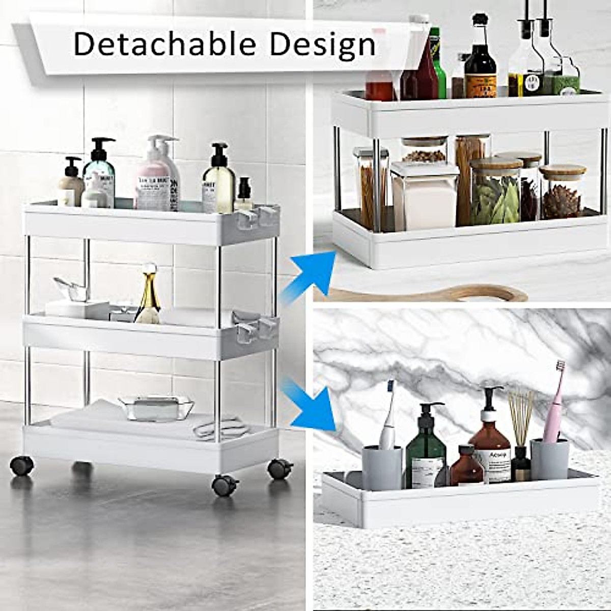 NOTHEIA Slim Storage Cart 3-Tier, Bathroom Organization Slide Out Cart, Laundry Organization and Storage Utility Cart, Snack Cart with Wheels Thin Space Solutions, White
