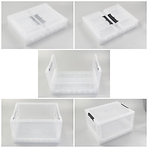 Rinboat 32 Quart Plastic Collapsible Storage Crates Boxes with Lids, Clear Plastic Storage Bins, 4 Packs