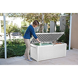 Keter Sumatra 135 Gallon Resin Rattan Look Outdoor Deck Box for Patio Furniture Cushions, Garden Tools, Toys, and Pool Storage