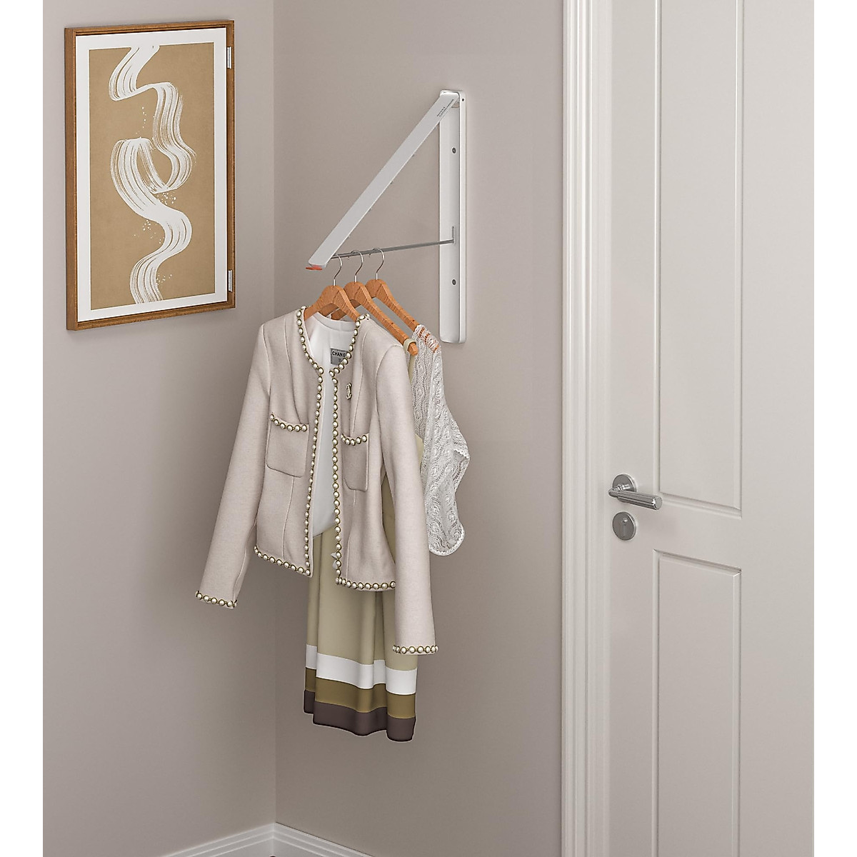 Dr.DJ Clothes Drying Rack Wall Mounted, Retractable & Foldable Clothes Hanger for Laundry Room Organization and Storage, Clothes Hanger Rack for Dorm, Closet, Balcony, Laundry Room(1P, Metal, White)