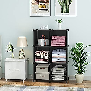 FUNLAX Cube Storage Organizer, 12x12 inches 6 Cube Shelves Units, Closet Storage Organizer System, Expandable Corner Book Shelf Shelving Stackable Closet Shelves for Bedroom, Living Room, Office Black