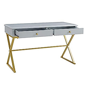 Linon Two-Drawer Grey and Gold Campaign Harli Desk