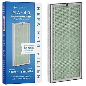 Medify Air MA-40 Genuine Replacement Filter | for Allergens, Wildfire Smoke, Dust, Odors, Pollen, Pet Dander | 3 in 1 with Pre-filter, H14 HEPA, and Activated Carbon for 99.7% Removal | 1-Pack