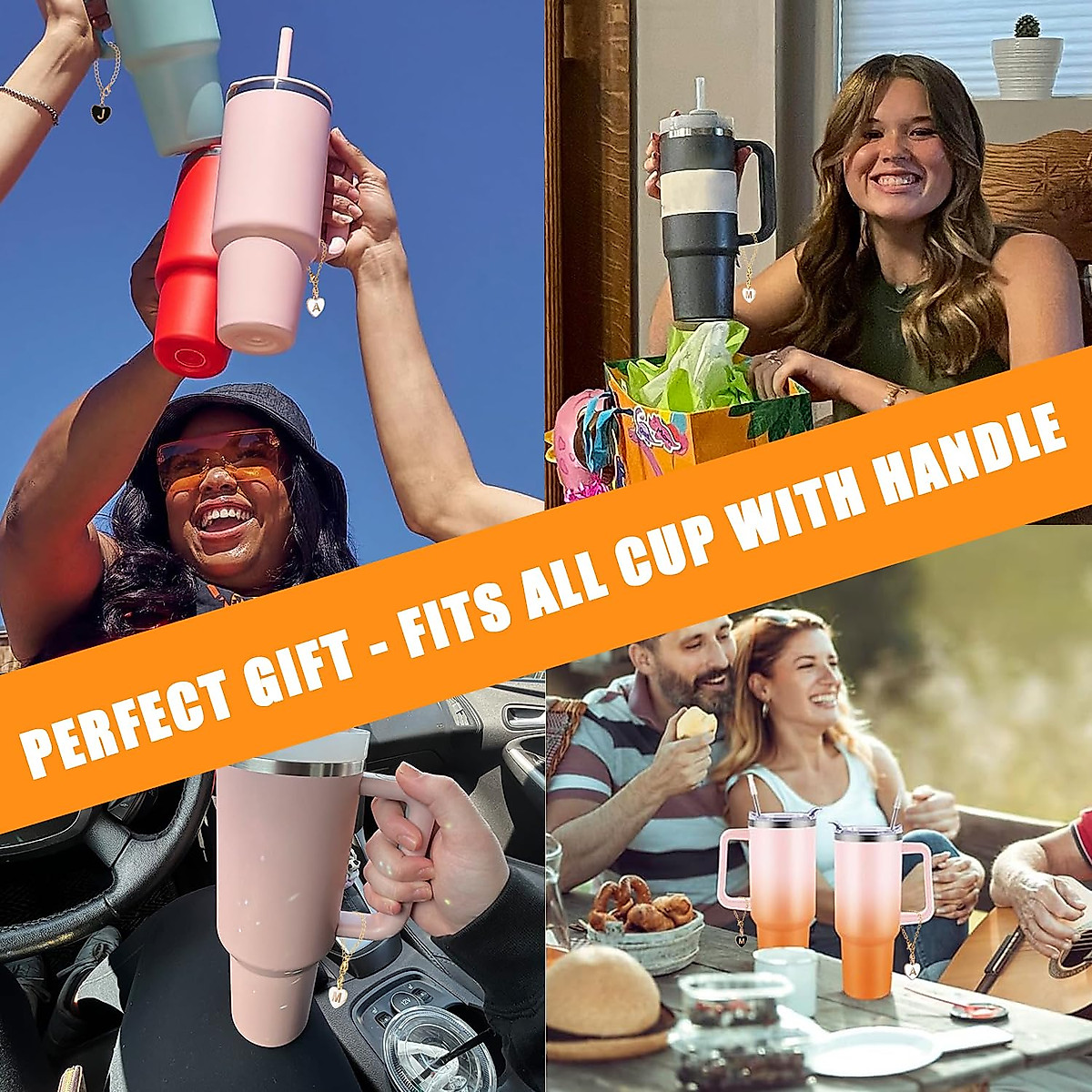 Letter Charm Accessories for Stanley Cup,Name ID Letter Handle Charm for Stanley/Simple Modern Tumbler Cup Water Cup Initial Identification Charm (A)