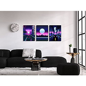 Purple Wall Decor Cool Posters Boy Teen Room Decor Bedroom Decor for Men Wall Art for Living Room Office Decor for Men Canvas Wall Art Retro Vintage Psychedelic 80s Room Decor Car City Wall Art for