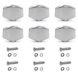 MAXCHEER 6PCS Metal Big Square Shape Acoustic Classical Guitar Tuning Keys Machine Head Replacemen Buttons knob Handle Tip (Chrome)