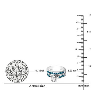 Dazzlingrock Collection 1.00 Carat (ctw) 14k Round Blue & White Diamond Wedding Ring Set 1 CT, White Gold, Size 7