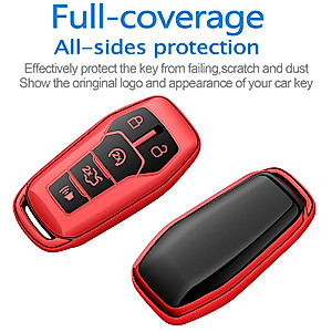 Tukellen for Ford Key Fob Cover Premium Soft Full Protection Key Case Shell Compatible with 2013-2016 Ford Fusion 2015-2017 Ford Mustang F-150 Explorer(Red)