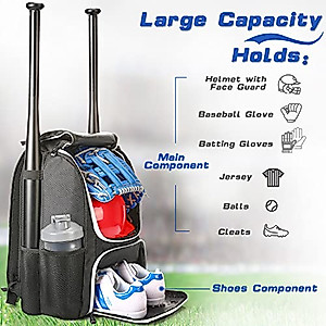 Jalunth Baseball Softball Bat Bag Backpack Youth Adult Large Room Fastpitch Slowpitch Equipment Bags Boys Kids Girls Tball Gear Back Pack Mens Women Fence Hook Shoes Compartment Fits Face Guard Helmet