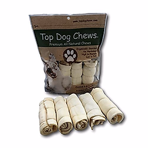 Top Dog Chews – 6” Buffalo Beef Cheek Rolls, 5 Pack, Long Lasting Dog Bones for Aggressive Chewers, Rawhide Free Dog Treats