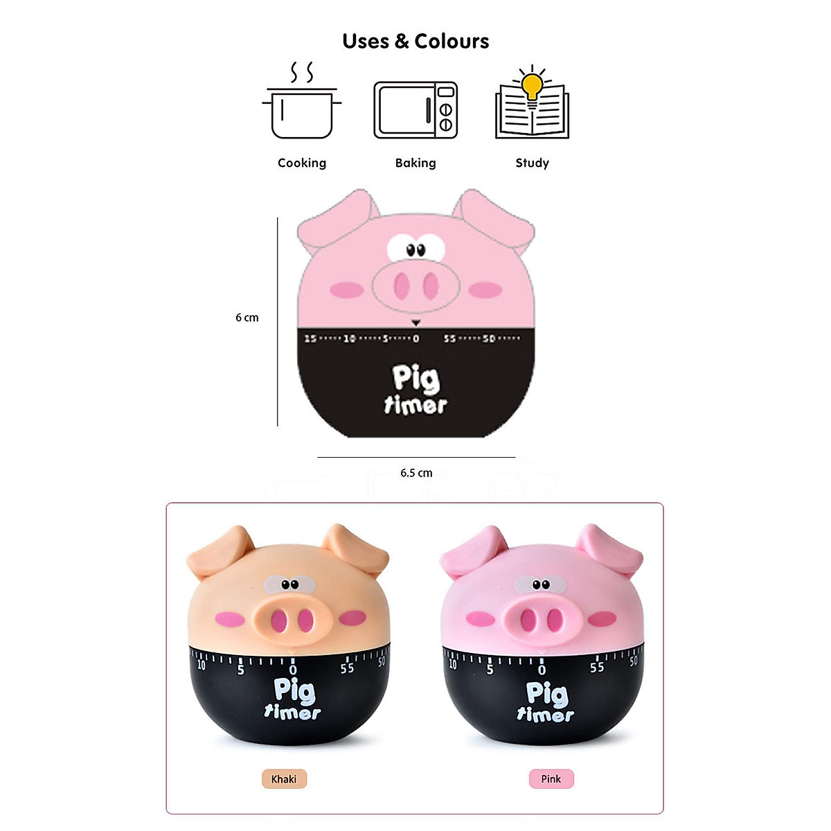 Kitchen Egg Timers,Cute Piggy 0~60 Minutes Mechanical Rotation Timer for Kids