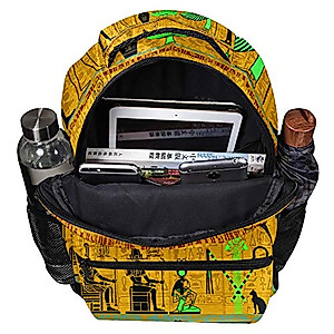 Ancient Egyptian Decor Deities And Gold Background With Hieroglyphs Backpack Casual Sports Daypack Travel School Bag with Multiple Pockets for Men Women College