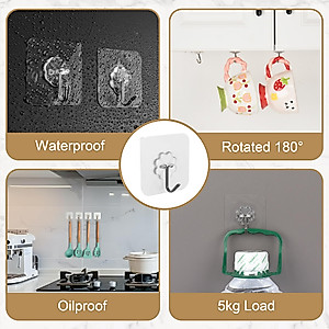 Ninth Five Adhesive Hooks for Hanging Wall Hooks, 22lb Strong Sticky Ceiling Door Hooks, Stainless Steel Transparent Towel Coat Hooks for Home Bathroom Kitchen Outdoor (18)