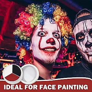 Clown Makeup Kit White Black Red Face Body Paint, Halloween Makeup Kit Face Paint for Professional Halloween Joker SFX Makeup Cosplay Vampire Eye Black Football Baseball Sports Makeup