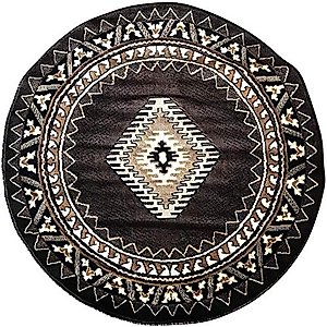 Southwest Native American Round Indian Kingdom Chocolate Brown Design D143 (4 Feet X 4 Feet)