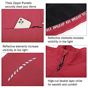 BALEAF Women's Cycling Jacket Windproof Thermal Winter Running Cold Weather Gear Waterproof Softshell Warm Rose Red Size XXL