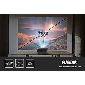 FUSION5 Native 1080p Projector with WiFi and Bluetooth - Support 4K 250" Display Projector - 7000 Lumens Portable Movie Projector with Speakers - USB, HDMI, Android, iOS, TV Stick Compatible