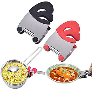 Stainless steel pot holder Anti-scalding Utensil Pot Clip Spoon Holder Pot Clip Pot Fixed Clamp Kitchenware Clip Kitchen Accessories Tools (Black & Red)