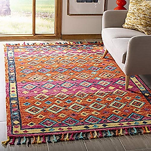 SAFAVIEH Aspen Collection 2' x 3' Orange / Fuchsia APN138A Handmade Boho Braided Tassel Wool Accent Rug