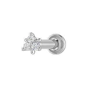 FINEROCK 0.03 Carat 3-Stone Diamond Nose Pin Stud in 18K White Gold
