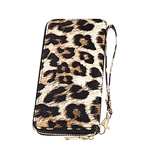 VISATER Leopard Wallets for Women Cheetah Animal Print Ladies Purse Long Zipper PU Leather Cards Slots, Wallet-b, Large