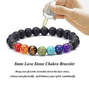 AMind4U 6PCS Chakra Bracelet for Women Men 8mm Lava Rock Healing Stones Bracelets Crystal Bracelets Beaded Bracelets for Women Men