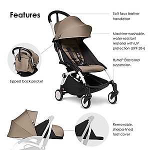 BABYZEN YOYO2 Stroller & 0+ Newborn Pack - Includes White Frame, Taupe 6+ Color Pack & Taupe 0+ Newborn Pack - Suitable for Children Up to 48.5 Pounds