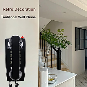 Classic Wall Phone for Landline with Mechanical Ringing, Single Line 2554 Wall Telephone with Indicator, Retro Wall Mounted Phone Waterproof, Old Wall Mount Phone for Kitchen,Home, Black