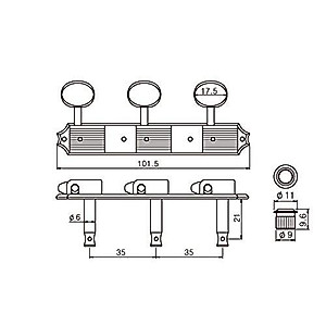 KAISH Nickel w/Aged White 3 per side 3x3 on a Plate Vintage Guitar Tuning Keys Tuners