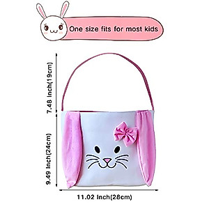 Poptrend Easter Basket Bags,Bunny Easter Bucket，Easter Eggs/Gift Baskets for Kids,Bunny Tote Bag Bucket for Easter Eggs,Toys, Candy,Gifts (Pink)