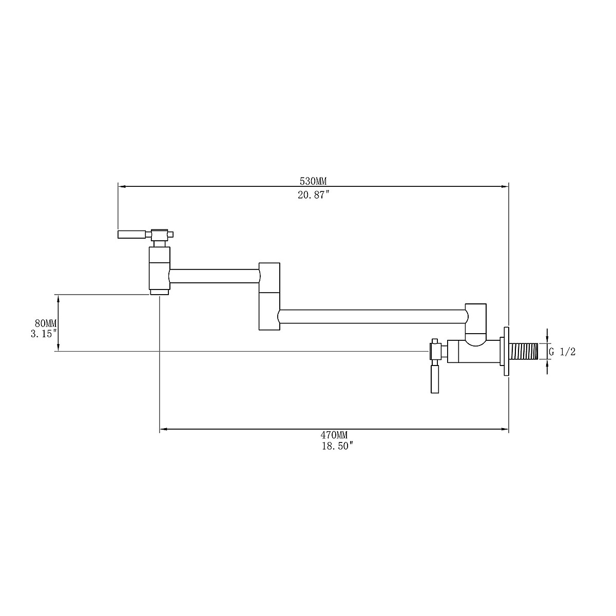 CAKIONG Matte Black Pot Filler Faucet Wall Mount Double Joint Swing Arm Folding Faucet Stretchable Brass Kitchen Faucet with Single Hole Two Handles