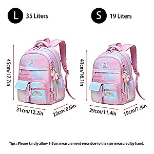 BIAOGOD Girls Backpack Cute Backpack with Compartment,Kids,Primary School Students, Junior High School School Bag (Gradient Purple, Large)
