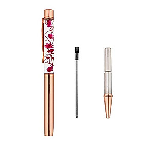 Ubabe Rose Gold Ballpoint Pen,4 Pieces Metal Ball Pens Dynamic Liquid Flower Pen Black Ink Pen Refills for Office Rose Gold Desk Supplies