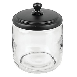 mDesign Small Apothecary Organizer Canister Jars - Glass Containers with Steel Lid for Bathroom, Organization Holder for Vanity, Counter, Hamill Collection - 2 Pack - Clear/Black