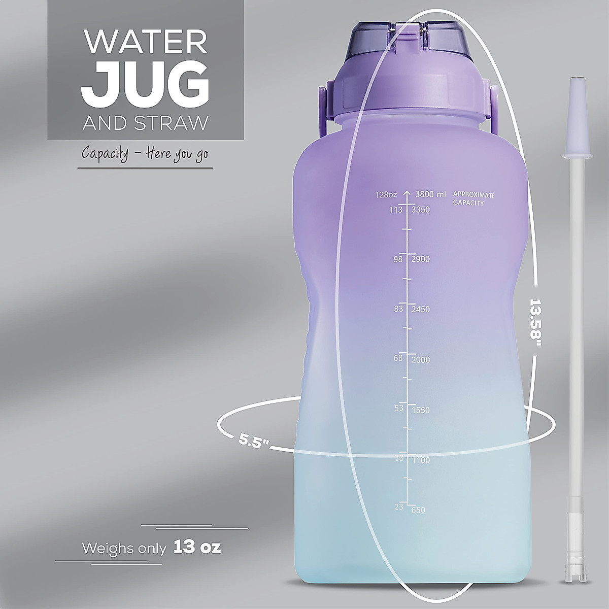 YOU GOT THIS LIVING Motivational Water Bottle with Straw & Handle,One Gallon Water Bottle 128 oz/3.8L,Reusable Water Jug, Achieve All-Day Hydration SpillProof, BPA FREE