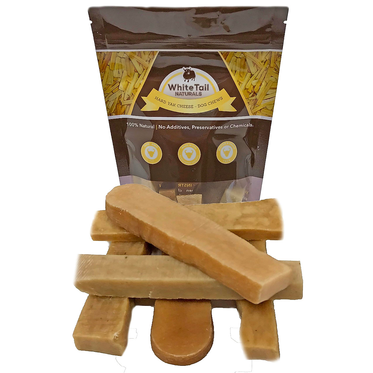 WhiteTail Naturals - Yak Cheese Dog Chews - Long Lasting Tough Dog Bones for Aggressive Chewers & Teething Puppies - All Natural Himalayan Dental Milk Chew Bone (6, Small)