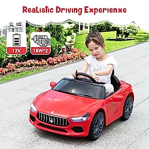TOBBI Kids Ride on Car, 12V Licensed Maserati Ghibli, Electric Car for Boy Girl with Remote Control, 3 Speeds, Music, Bright Lights, MP3, USB, Electric Vehicle for Kids Ages 3-6 Years, Red