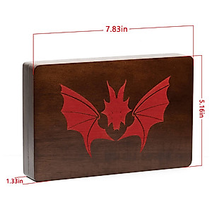 Poludie 2in1 Wooden Dragon-Themed DND Dice Box and Tray, Dice Holder Case with Felt Lined Magnetic Lid for D&D Tabletop Game - Acacia (Bat Dragon Carving-New)