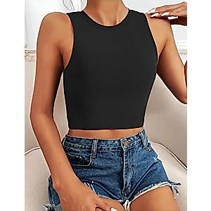 Natural Feelings Sports Bras for Women Removable Padded Yoga Tank Tops Sleeveless Fitness Workout Running Crop Tops Black