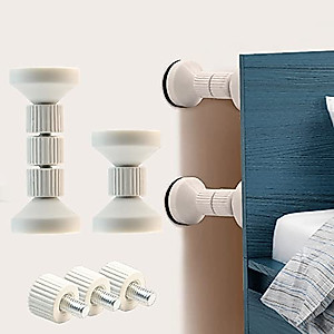 Adjustable Threaded Bed Frame Anti-Shake Tool, Headboard Stoppers Fixer, Bedside Anti Shake Telescopic Support Stabilizer for Room Wall, Beds, Cabinets, Sofas, Protect The Wall from Banging, White