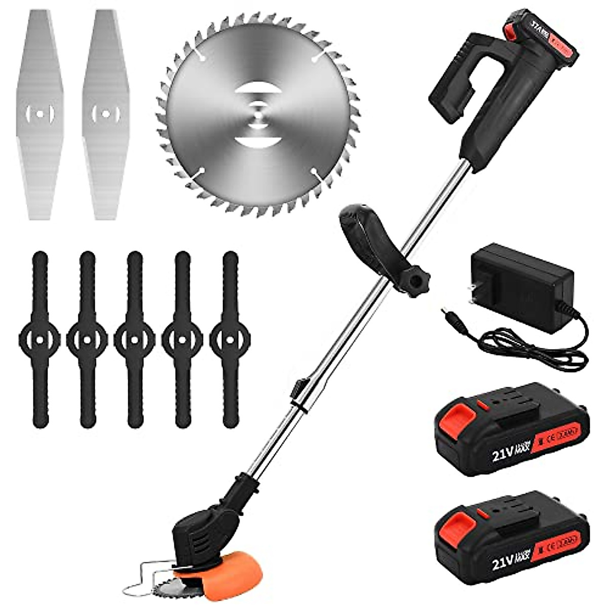 Vagueior Electric Weed Eater,21V Cordless Trimmer, Equipped with 2AH Battery and 3 Blades, is Suitable for Yard Lawn Trimming. (2 Battery, Black)