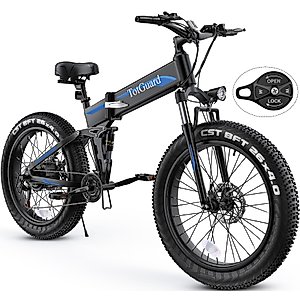TotGuard Electric Bike, 26" x4.0 Fat Tire Electric Bike with 975W Peak Motor, 48V 10.4Ah Removable Battery, Foldable Ebike, 21.6MPH Electric Mountain Bike, Dual Shock Absorbers, 21 Speed