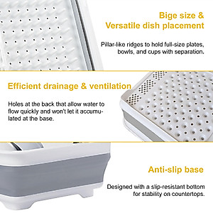 newox Collapsible Dish Drying Rack with Drainboard for Drying Dishes-Collapsible Portable Dinnerware -Organizer for Kitchen RV Campers Counter