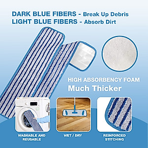 DIRT RUSHER 6 Packs Microfiber Cleaning Mop Pads, Reusable Washable Floor Cleaning Wet Pad Replacement for Hard Surface Laminate Wood, Fit for Bona Family of Mops,ATDSS76001B
